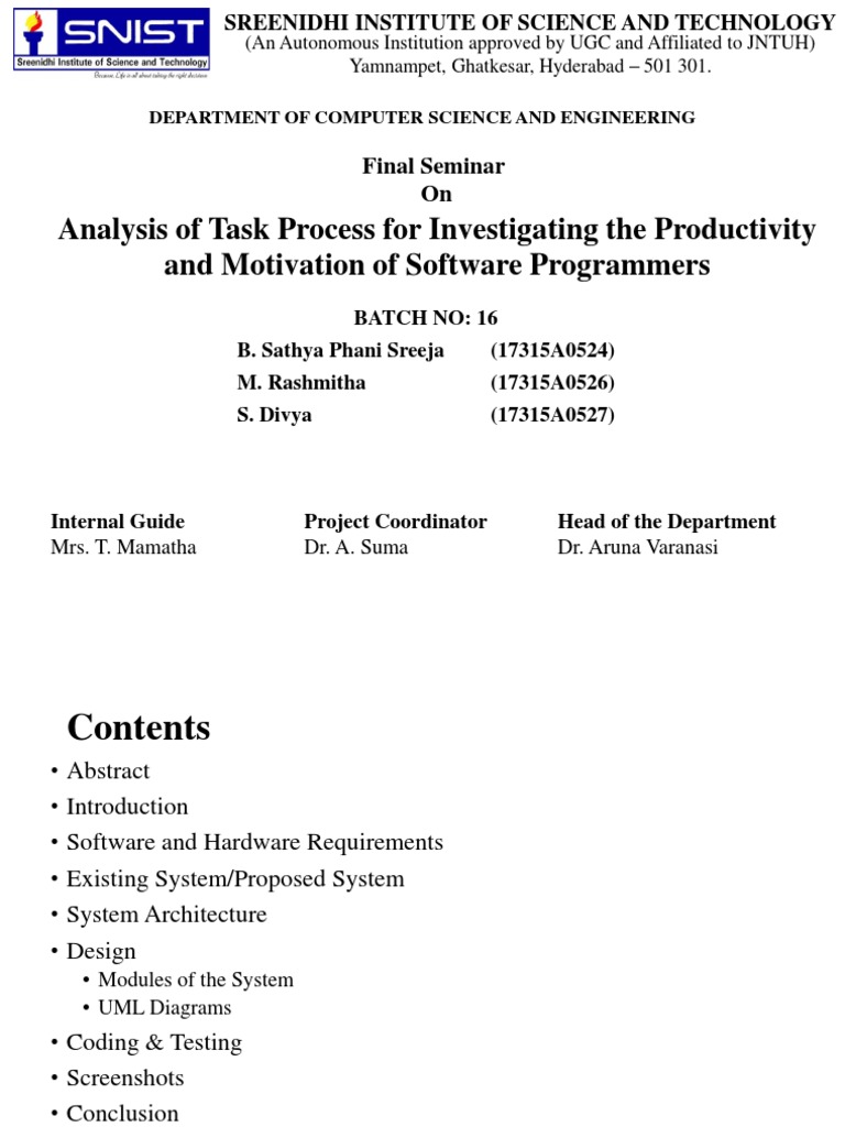 Analysis of Task Process For Investigating The Productivity and Motivation of Software ...