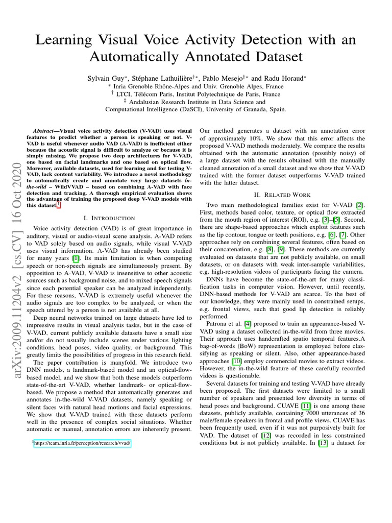 Learning Visual Voice Activity Detection With An Automatically Annotated Dataset Pdf Deep 