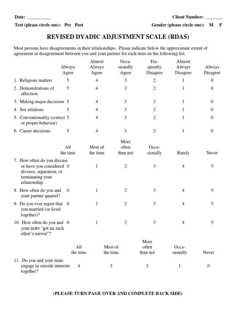 Revised Dyadic Adjustment Scale (Rdas) | PDF | Human Nature | Social ...