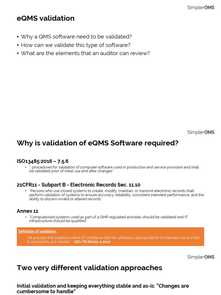 Part 2 - EQMS Validation | PDF | Verification And Validation | Quality Management System