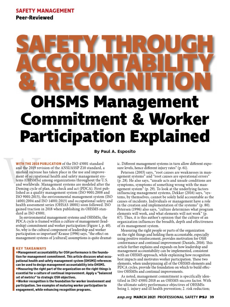 Safety Through Accountability & Recognition: OHSMS Management ...