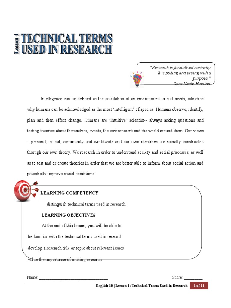 Eng 10 Lesson 4.1 Technical Terms Used in Research | PDF | Jargon | Expert