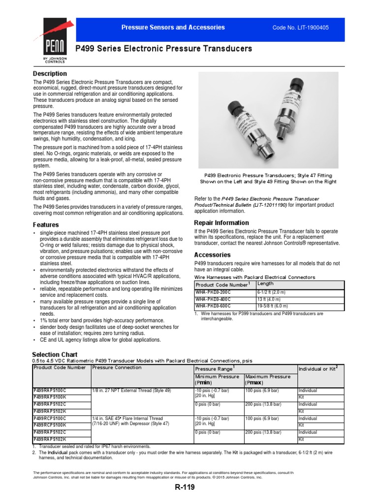 P499 Series Electronic Pressure Transducers: Description | PDF ...