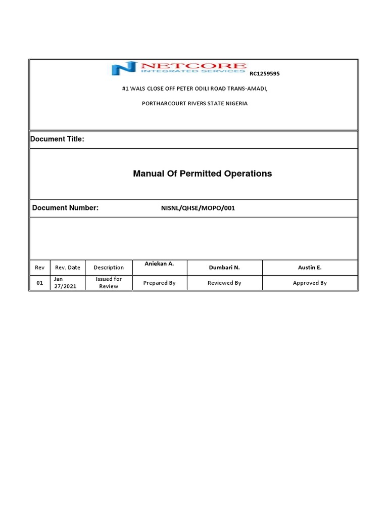 Manual of Permitted Operations (MOPO) | PDF | Risk Assessment | System