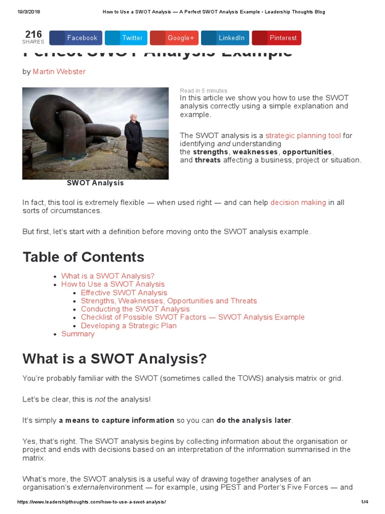 How To Use A SWOT Analysis A Perfect SWOT Analysis Example | PDF | Swot ...