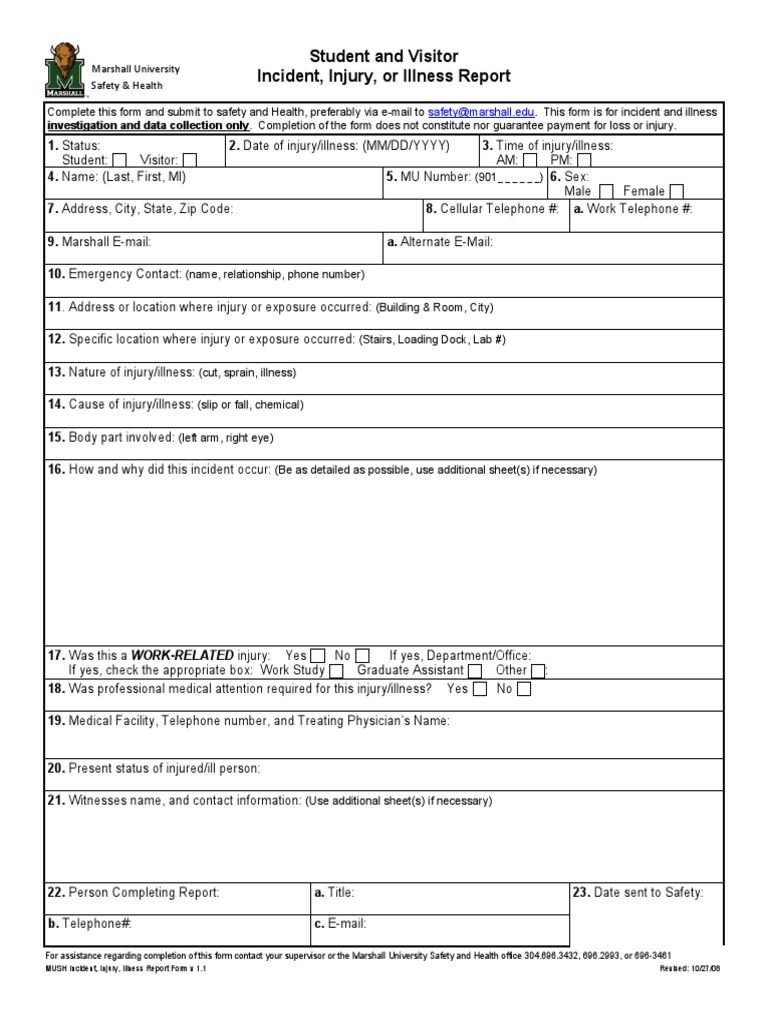Student and Visitor Incident, Injury, or Illness Report | PDF | Health ...