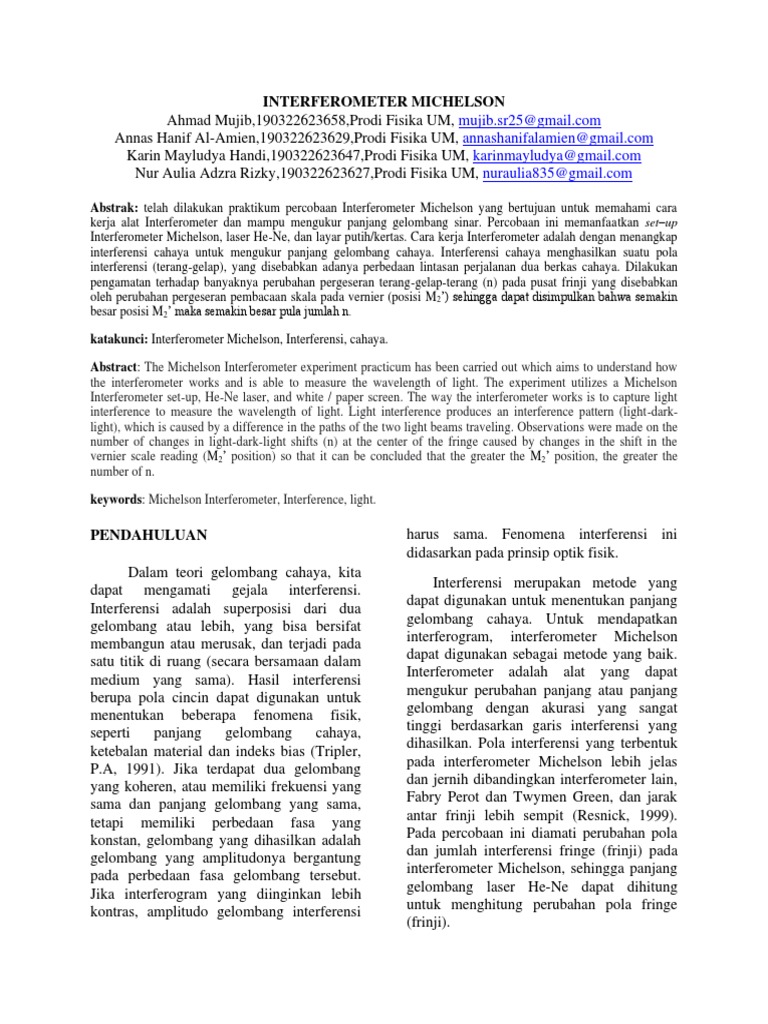 Artikel Interferometer Michelson Kelompok 4 | PDF | Sains & Matematika ...