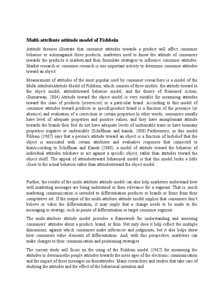 Multi-Attribute Attitude Model of Fishbein | PDF | Attitude (Psychology ...