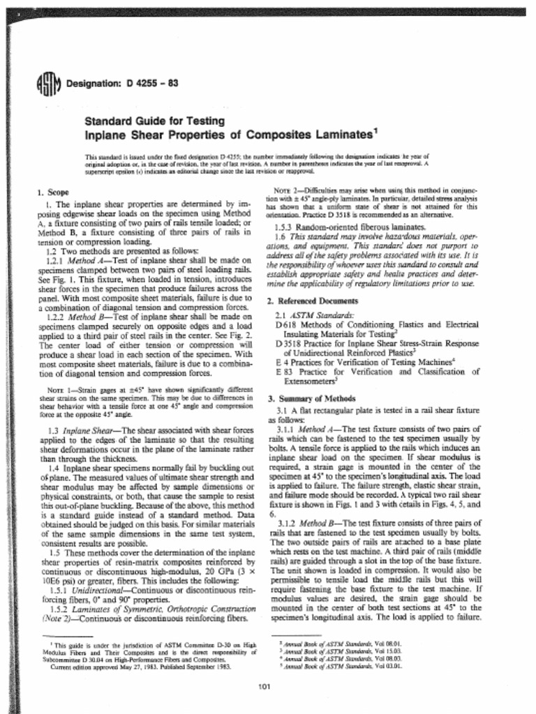 ASTM D 4255-83 Standard Guide For Testing In-Plane Shear Properties of ...