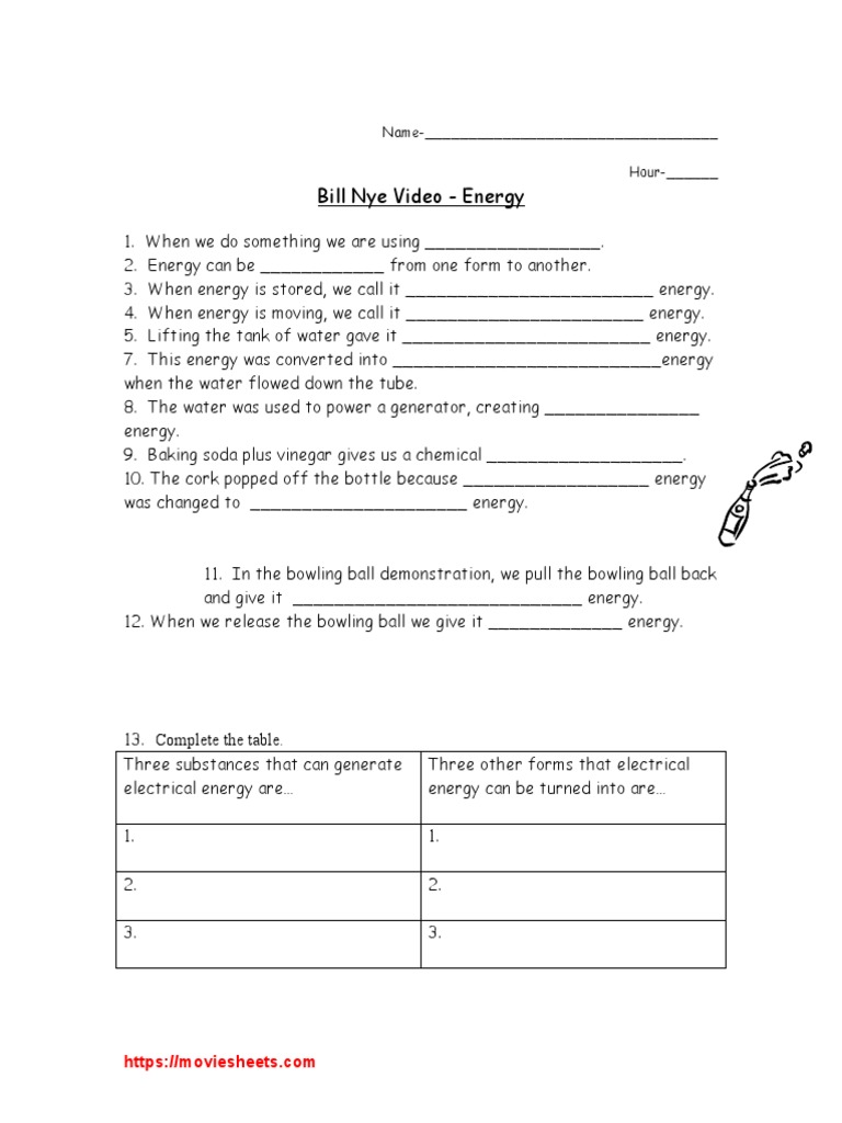 Bill Nye Video - Energy: Name - Hour | PDF