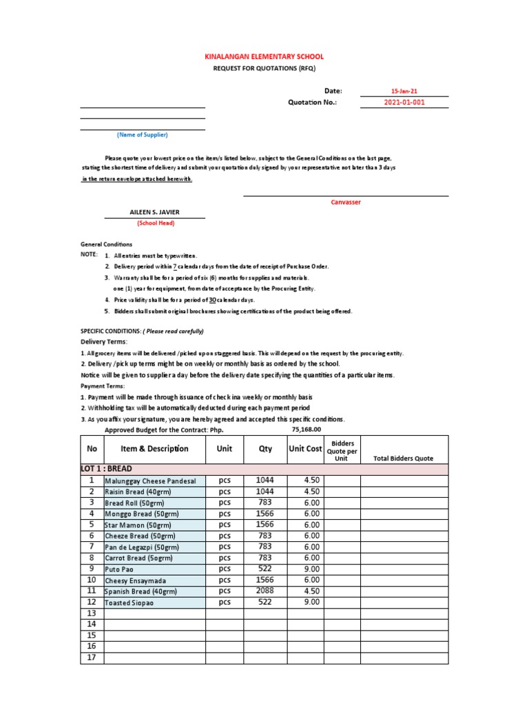 Request for Quotations for School Supplies | PDF | Receipt | Economies