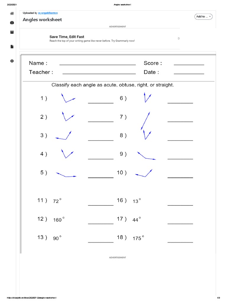 Angles Worksheet: Save Time, Edit Fast | PDF | Flashcard | Communication