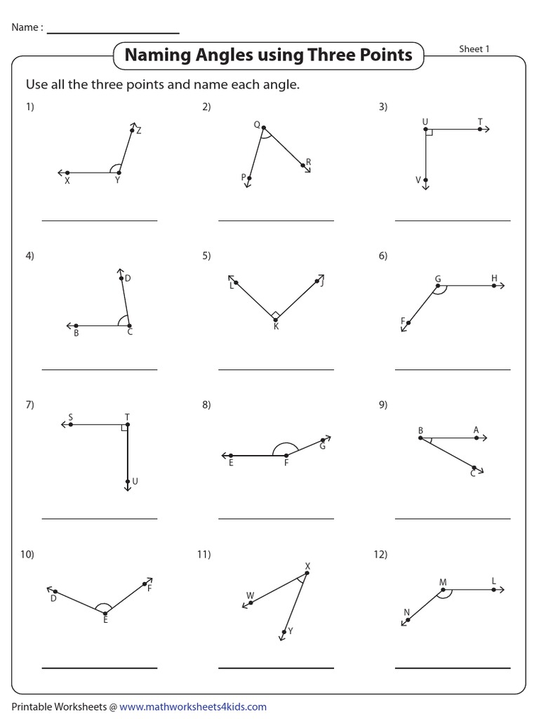 Naming Angles Using Three Points: Use All The Three Points and Name ...