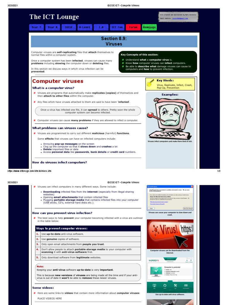 The ICT Lounge: Computer Viruses | PDF | Computer Virus | Antivirus ...