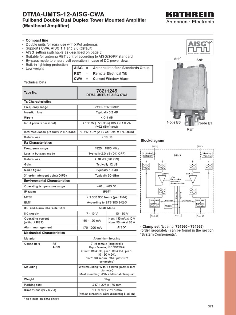 Dtma-Umts-12-Aisg-Cwa: Fullband Double Dual Duplex Tower Mounted ...