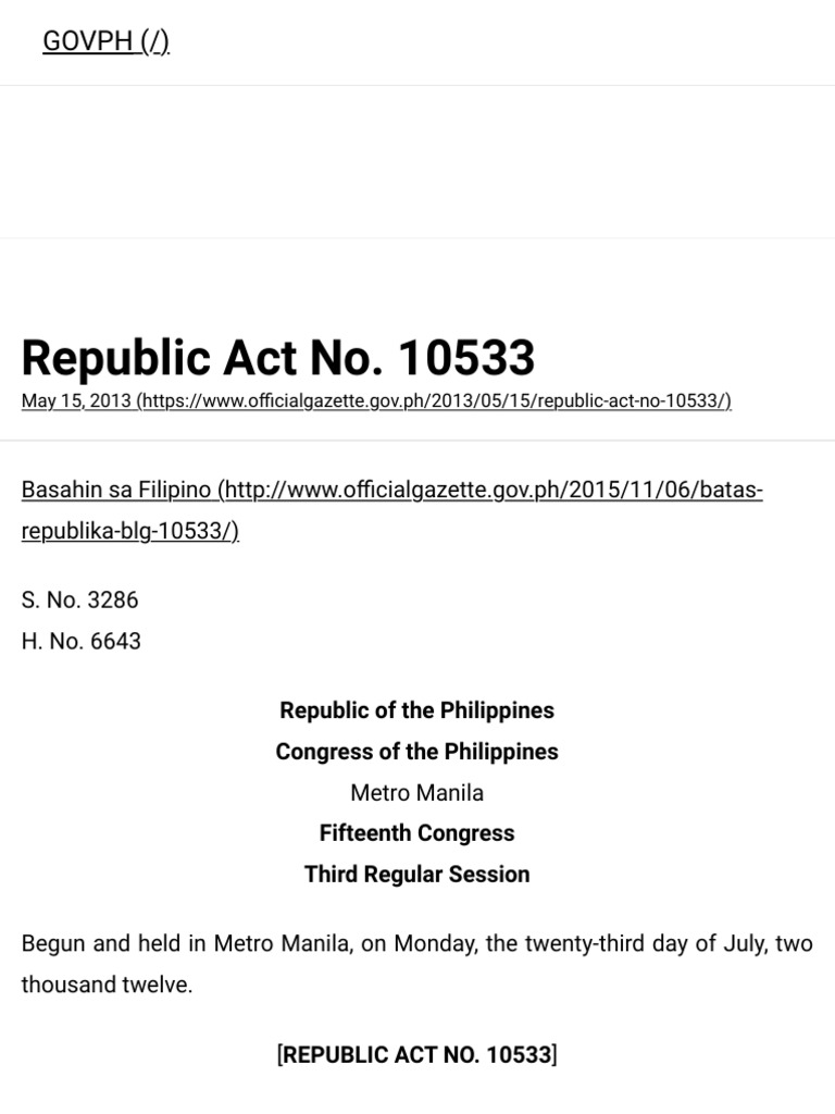 Republic Act No. 10533 - Official Gazette of The Republic of The ...