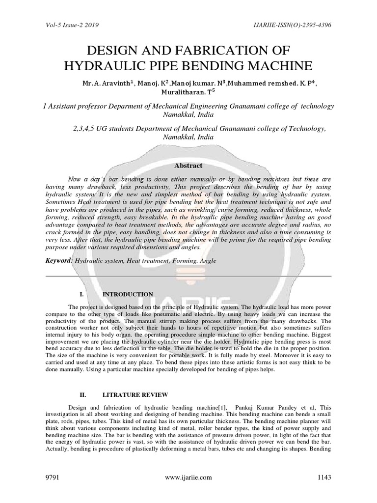 Design and Fabrication of Hydraulic Pipe Bending Machine | PDF | Piston ...