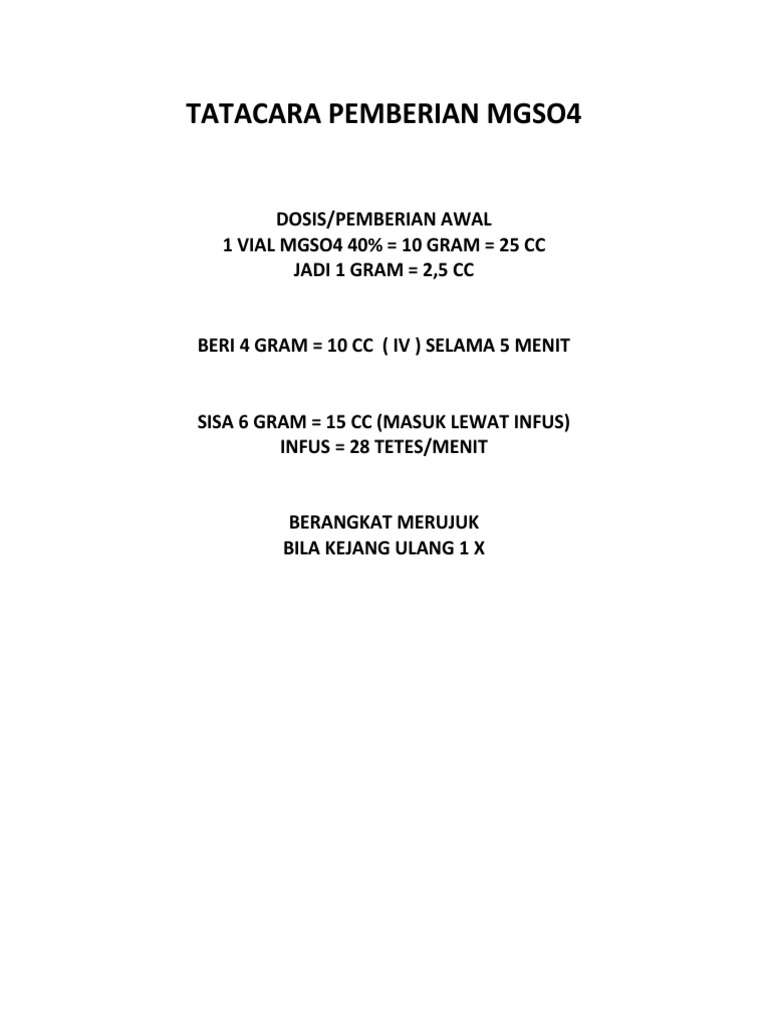 Tatacara Pemberian Mgso4 | PDF