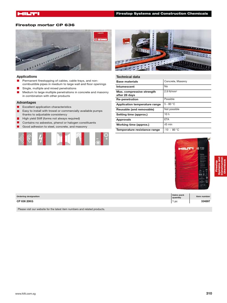 Firestop Mortar CP 636: Technical Data Applications | PDF | Masonry ...