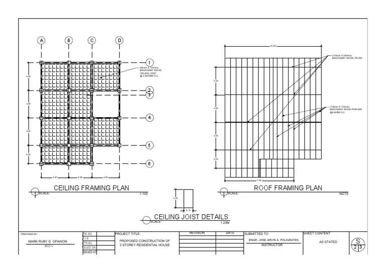 Ceiling Framing Plan Roof Framing Plan: B C D A | PDF | Woodworking ...