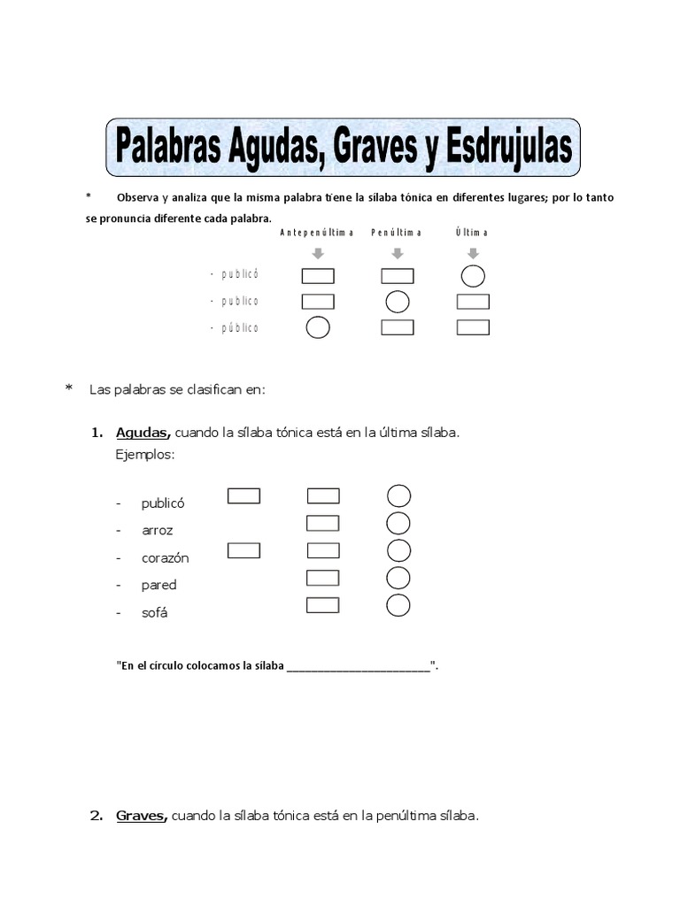 Ficha Agudas Graves y Esdrujulas | PDF
