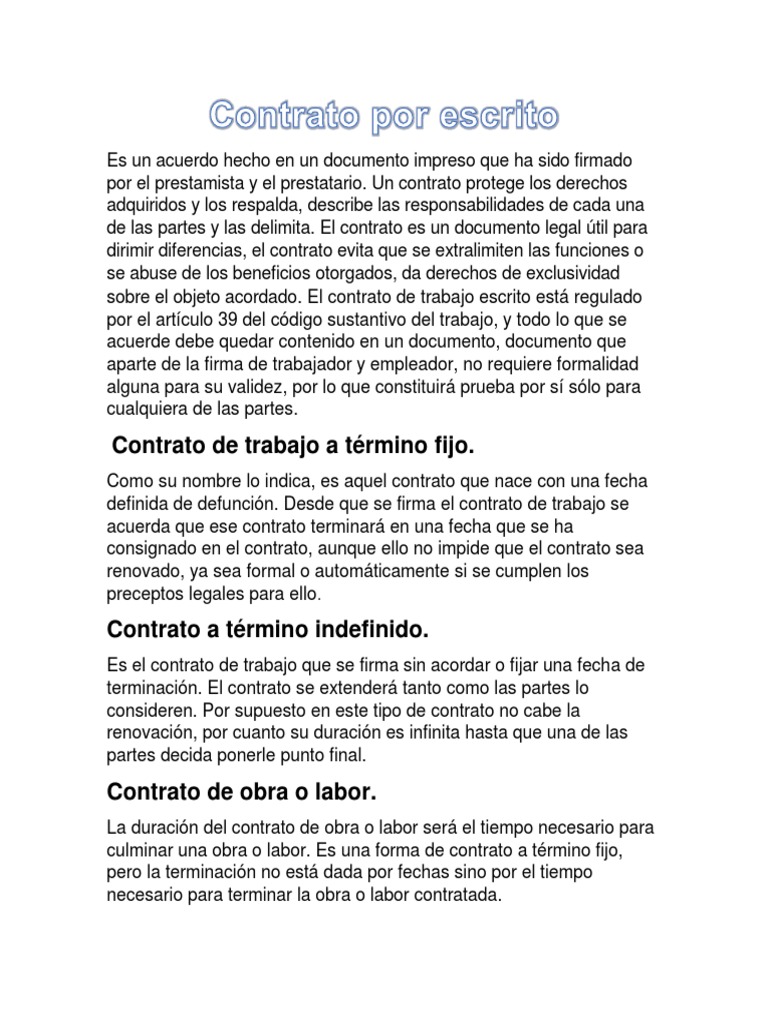 Contrato Por Escrito | PDF | Aprendizaje | Labor