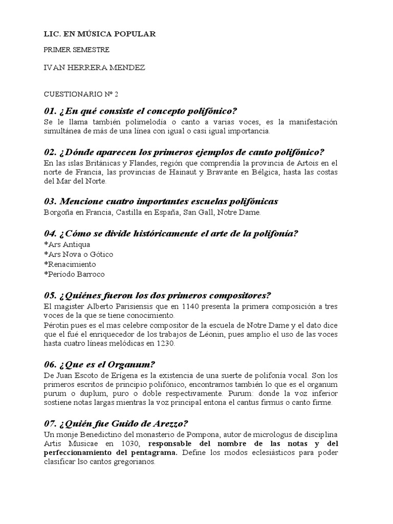 Tarea 2 Historia de La Musica | PDF | Compositores | Musicología