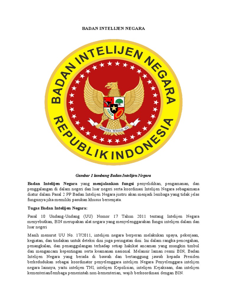 Tugas dan Fungsi Badan Intelijen Negara | PDF