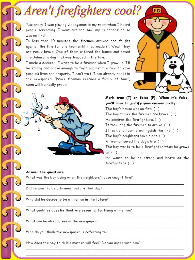 Firefighter Worksheet | PDF | Firefighter | Fires