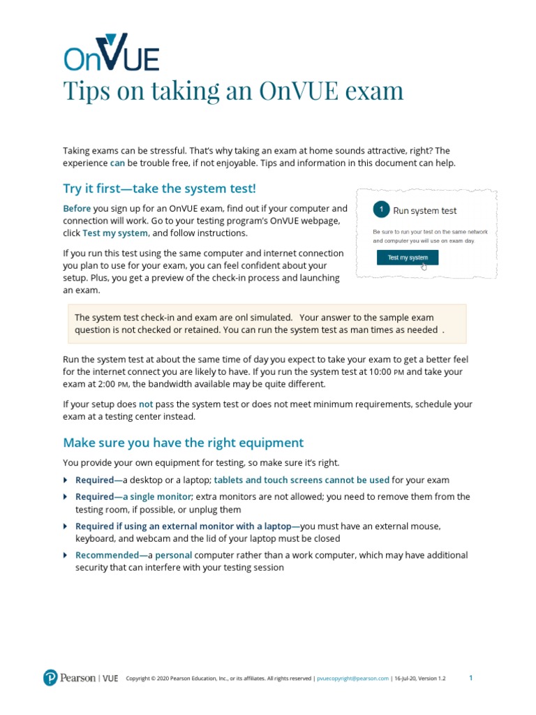 Tips On Taking An OnVUE Exam 1-2 | PDF | Identity Document | Laptop