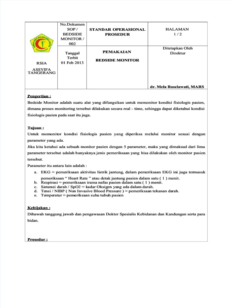 Sop Bedside Monitor | PDF
