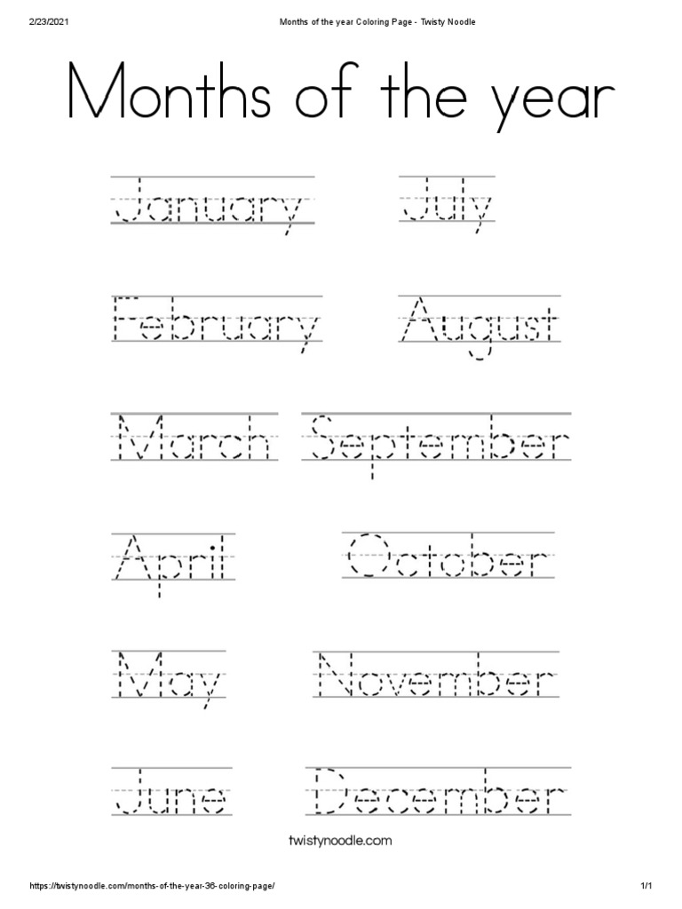 Months of The Year Coloring Page - Twisty Noodle | PDF