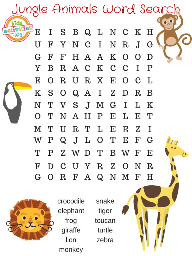 Jungle Animals Word Search Printable | PDF
