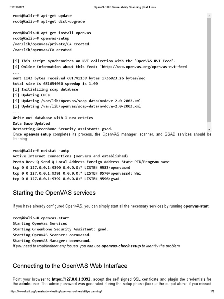 OpenVAS Setup Guide for Kali Linux | PDF | Technology & Engineering
