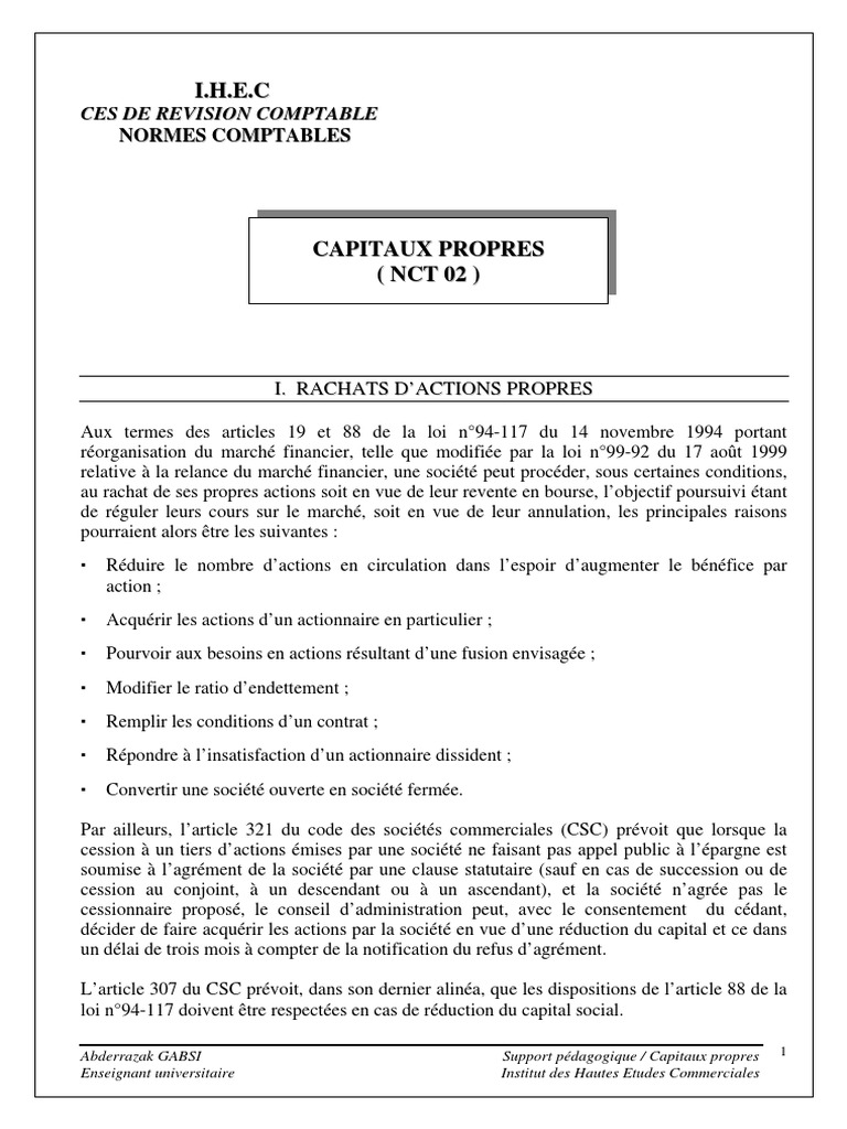 NCT 2 Capitaux Propres | PDF | Action (Finance) | Capitaux propres