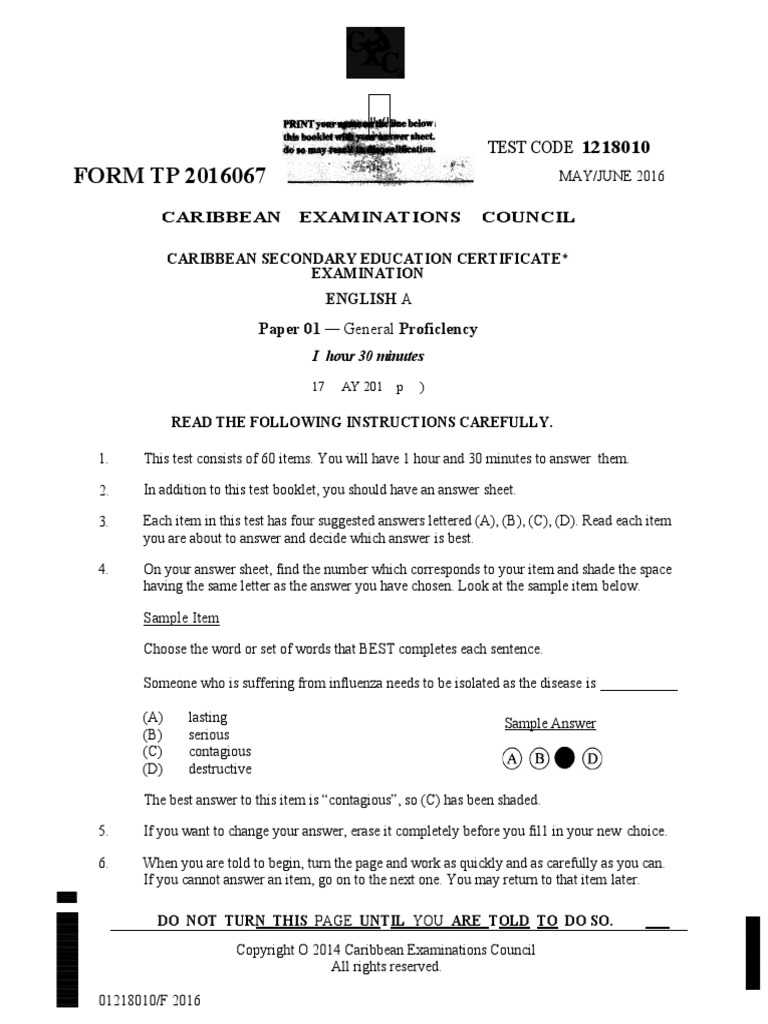 Csec Past Paper 2016 | PDF