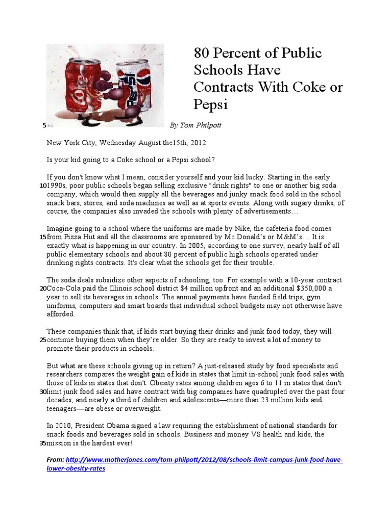80 Percent of Public Schools Have Contracts With Coke or Pepsi | PDF ...