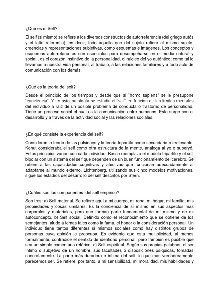 Cuestionario Del Self | PDF | Mente | Sicología