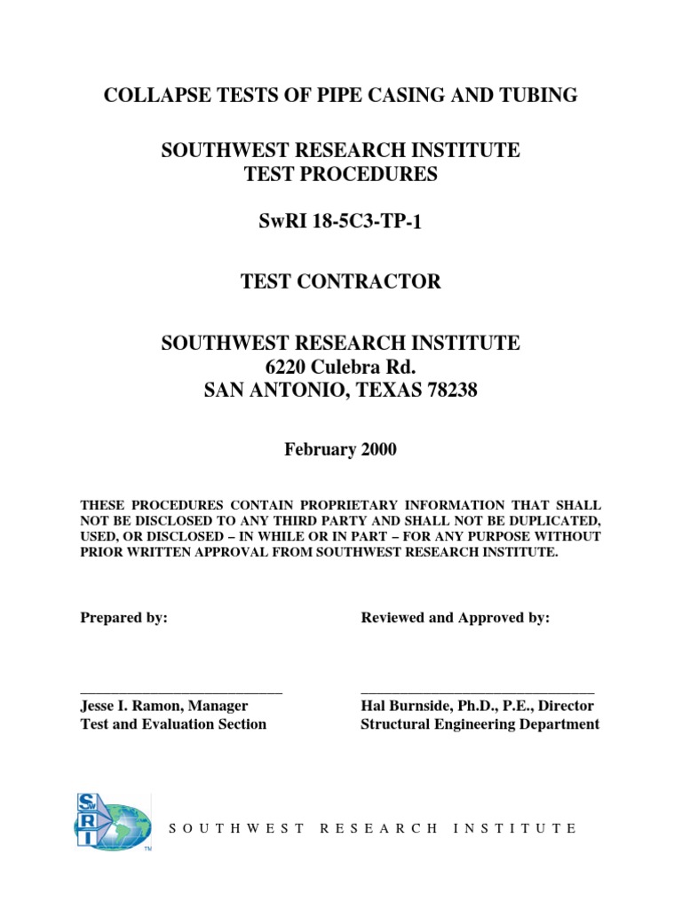 Collapse Tests of Pipe Casing and Tubing: February 2000 | PDF | Pipe ...
