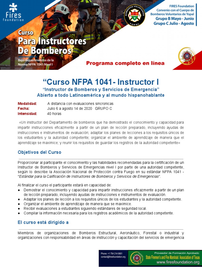 Curso Instructor Bomberos NFPA 1041 | PDF | Evaluación | Bombero