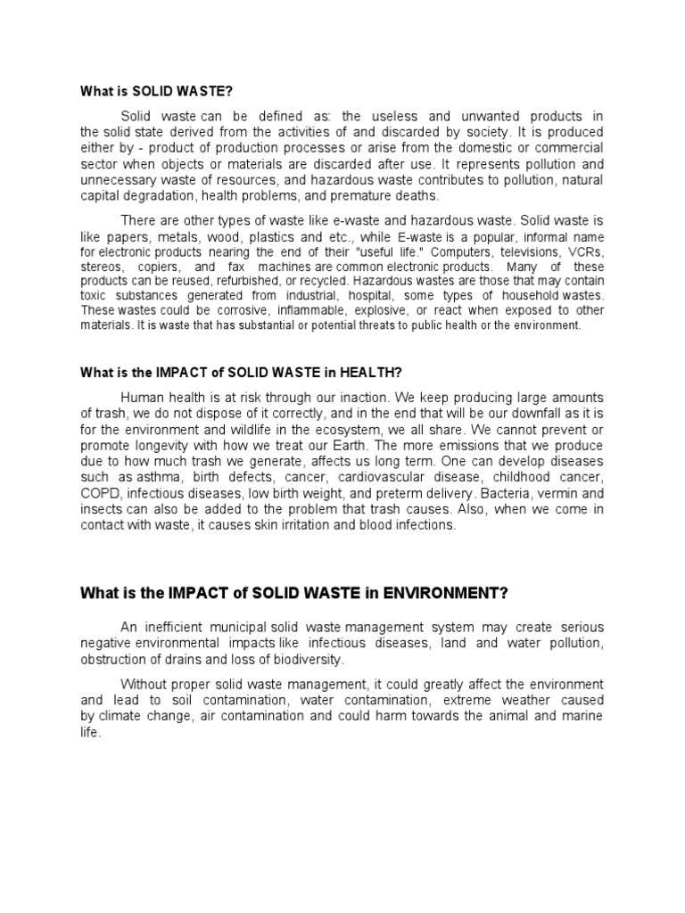 The Detrimental Impacts of Improper Solid Waste Management on Public ...