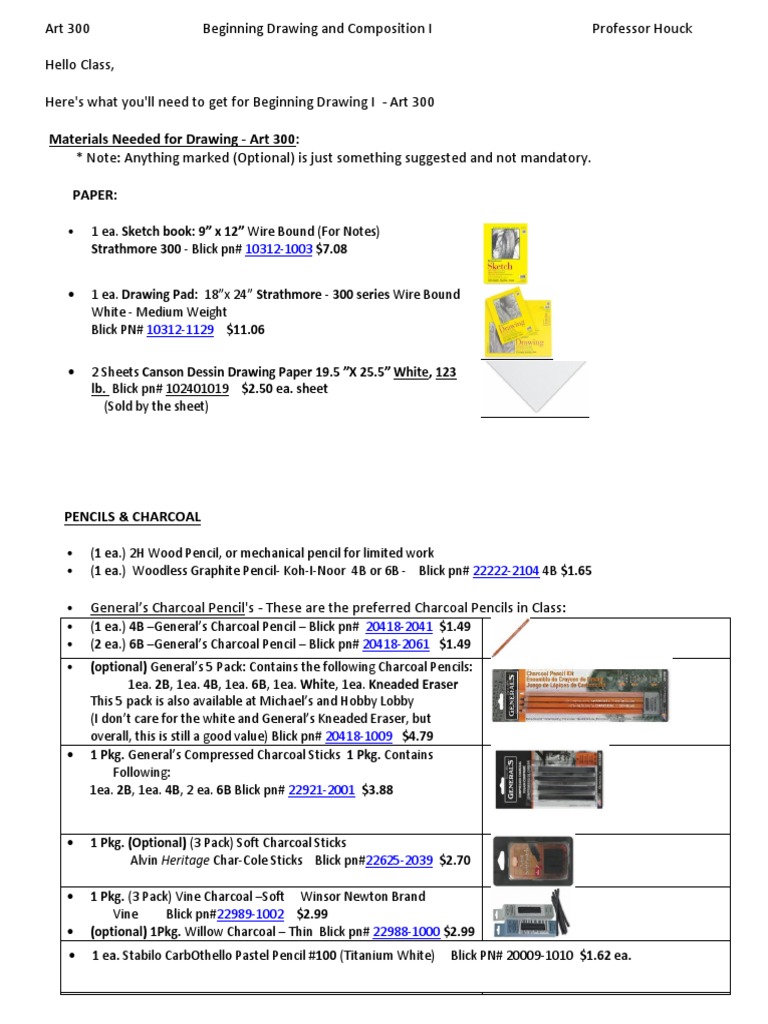 Art 300 Drawing Supplies List | PDF | Pencil | Conservation And ...