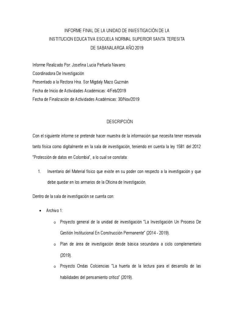 Informe de Investigacion 2019 | PDF | Educación primaria | Educación ...