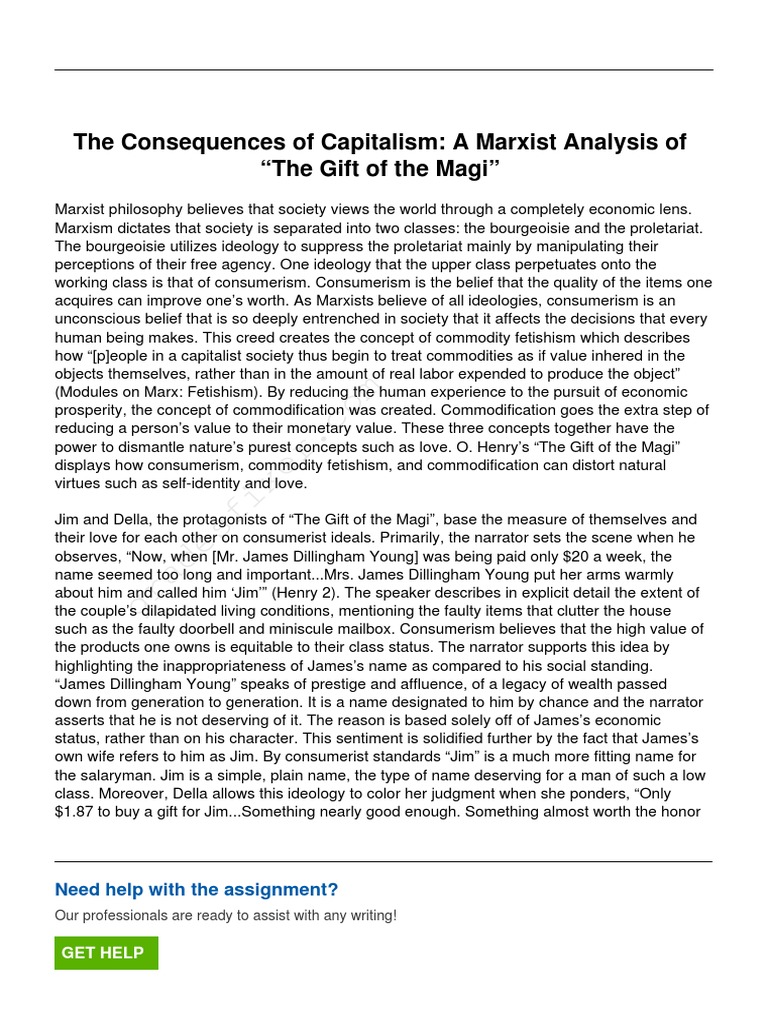 The Consequences of Capitalism A Marxist Analysis of The Gift of The ...