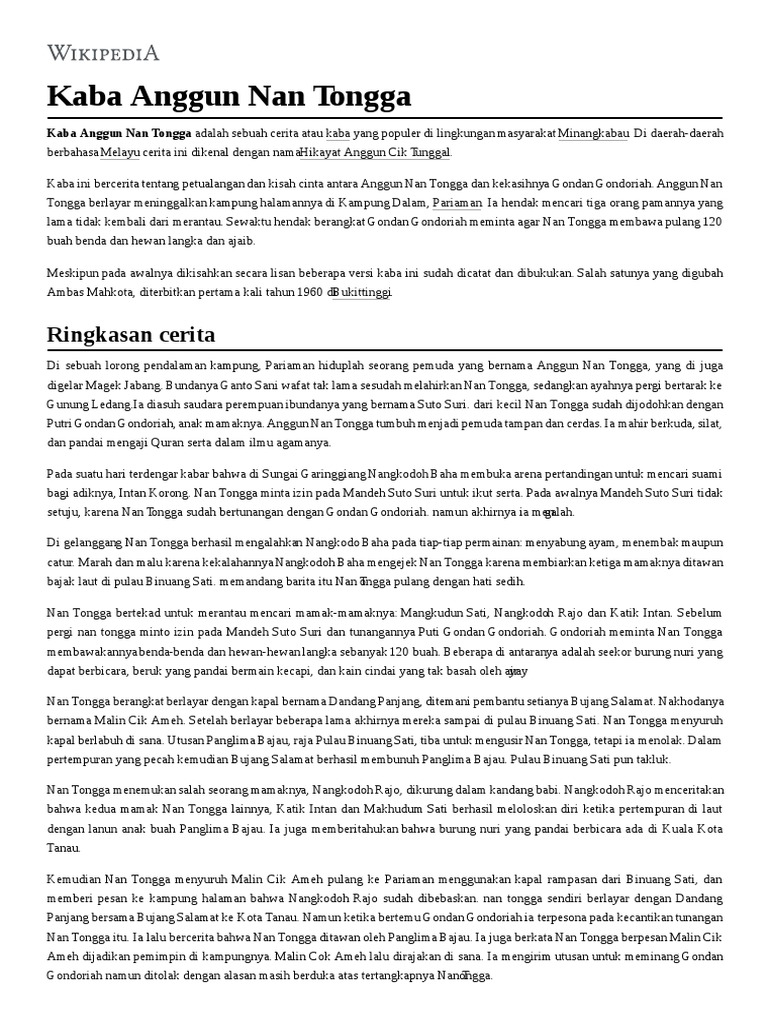 Kaba Anggun Nan Tongga | PDF