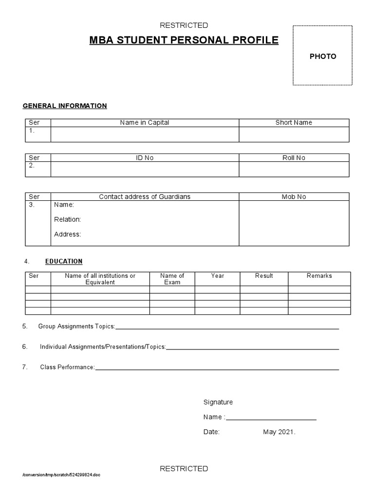 Students Personal Profile | PDF