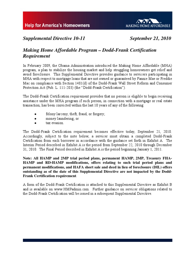 Dodd Frank | PDF | Home Affordable Modification Program | Dodd–Frank Wall Street Reform And ...