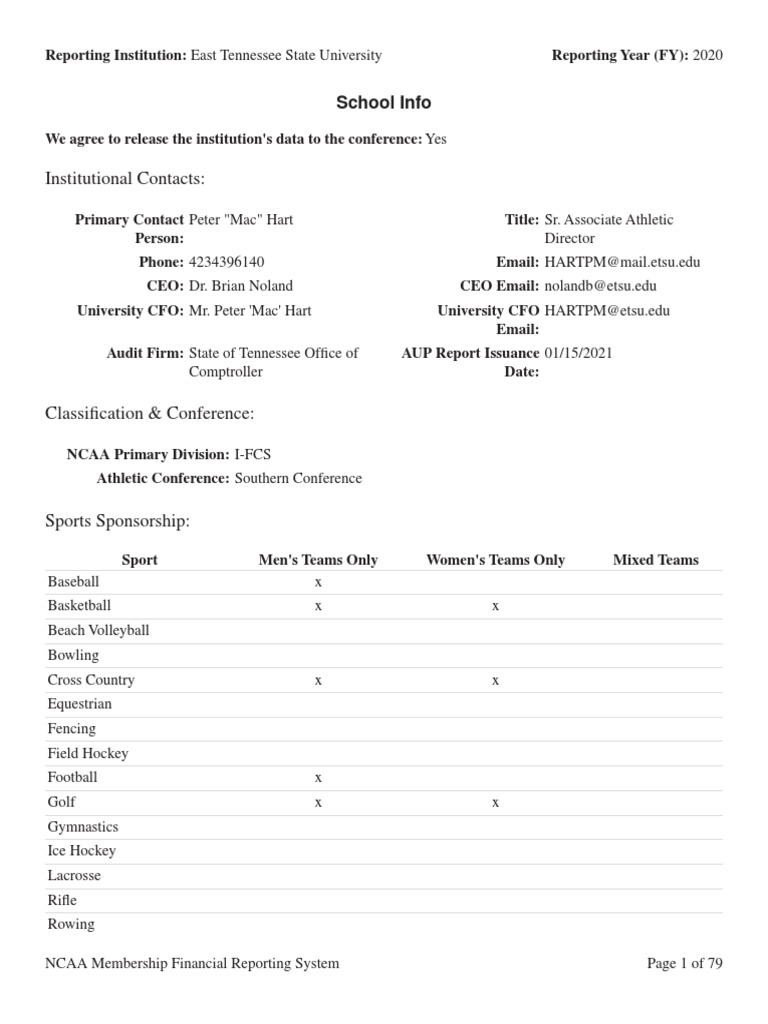 Frs Ncaa Report 2020 | PDF | National Collegiate Athletic Association | Fee