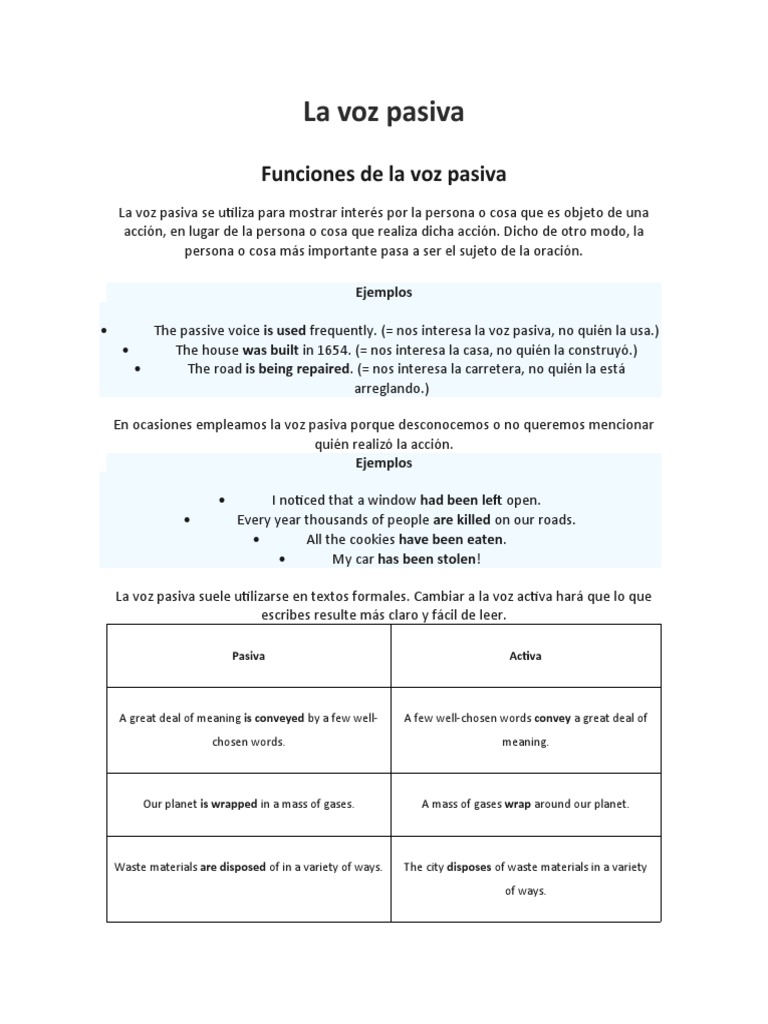 La Voz Pasiva | PDF | Linguistic Typology | Linguistic Morphology