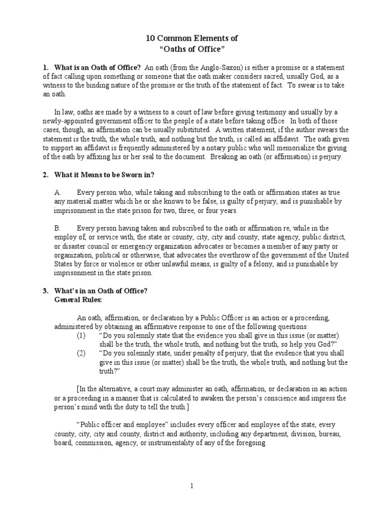 Oath of Office: Key Elements Explained | PDF | Oath | Perjury